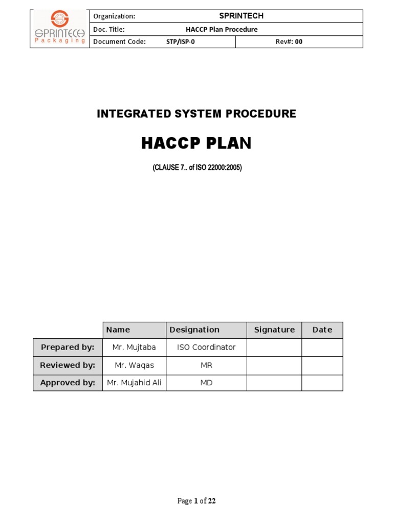 Procedure For HACCP Plan | PDF | Verification And Validation | Hazard Analysis And Critical ...