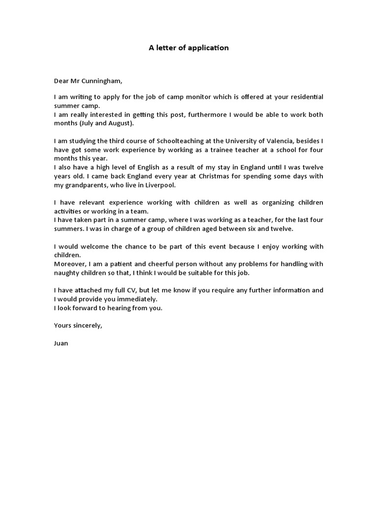 A Letter of Application | PDF
