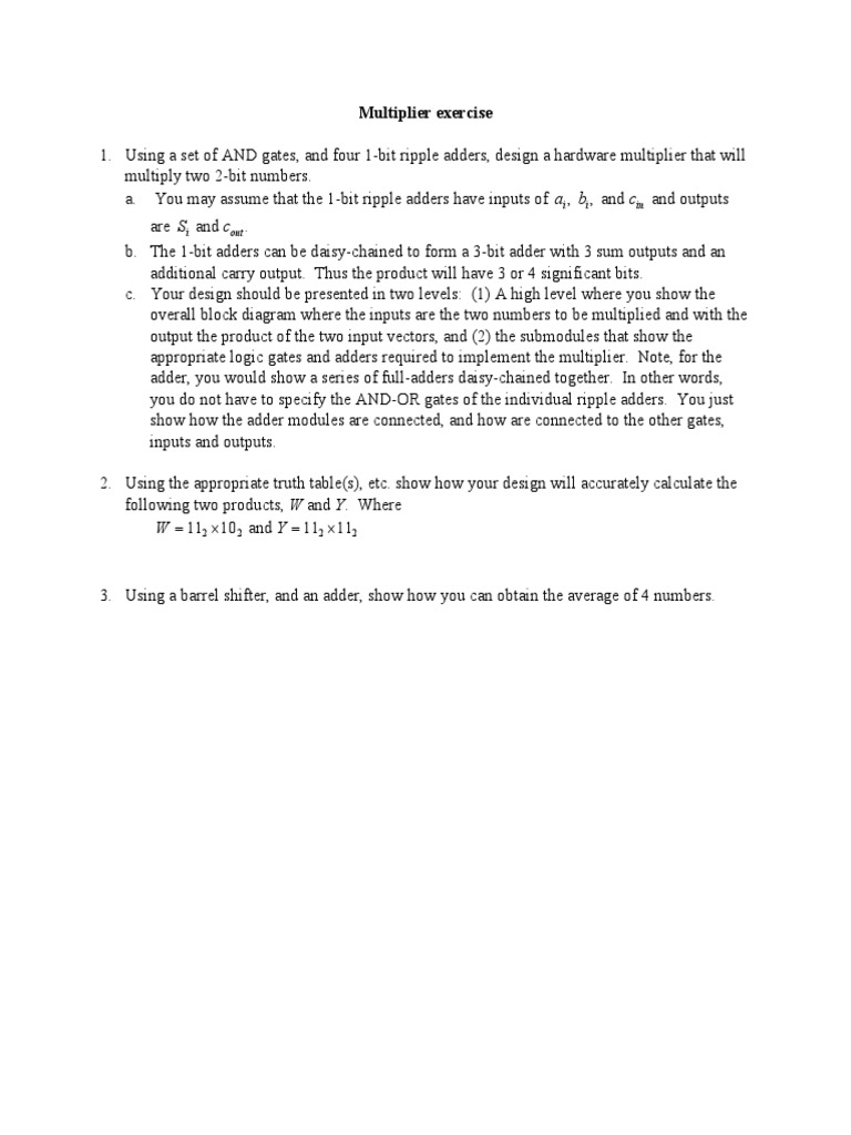 Ab C and Outputs S C: Multiplier Exercise | PDF