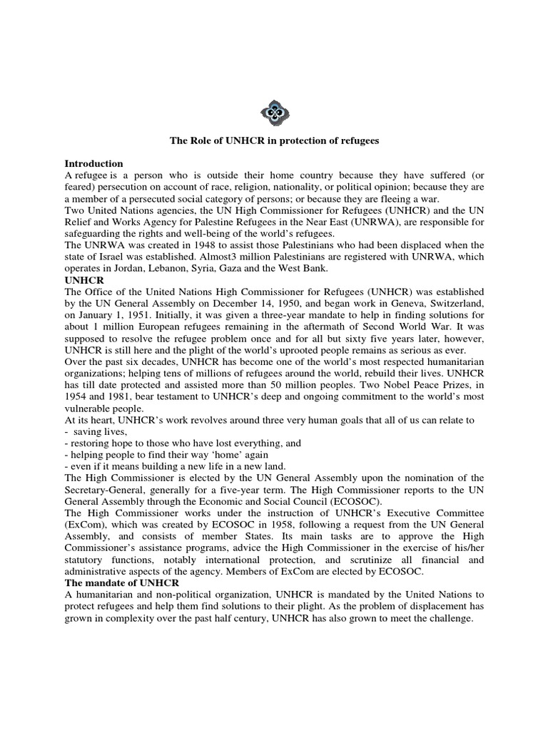 Role of UNHCR in Protection of Refugees | PDF | United Nations High ...