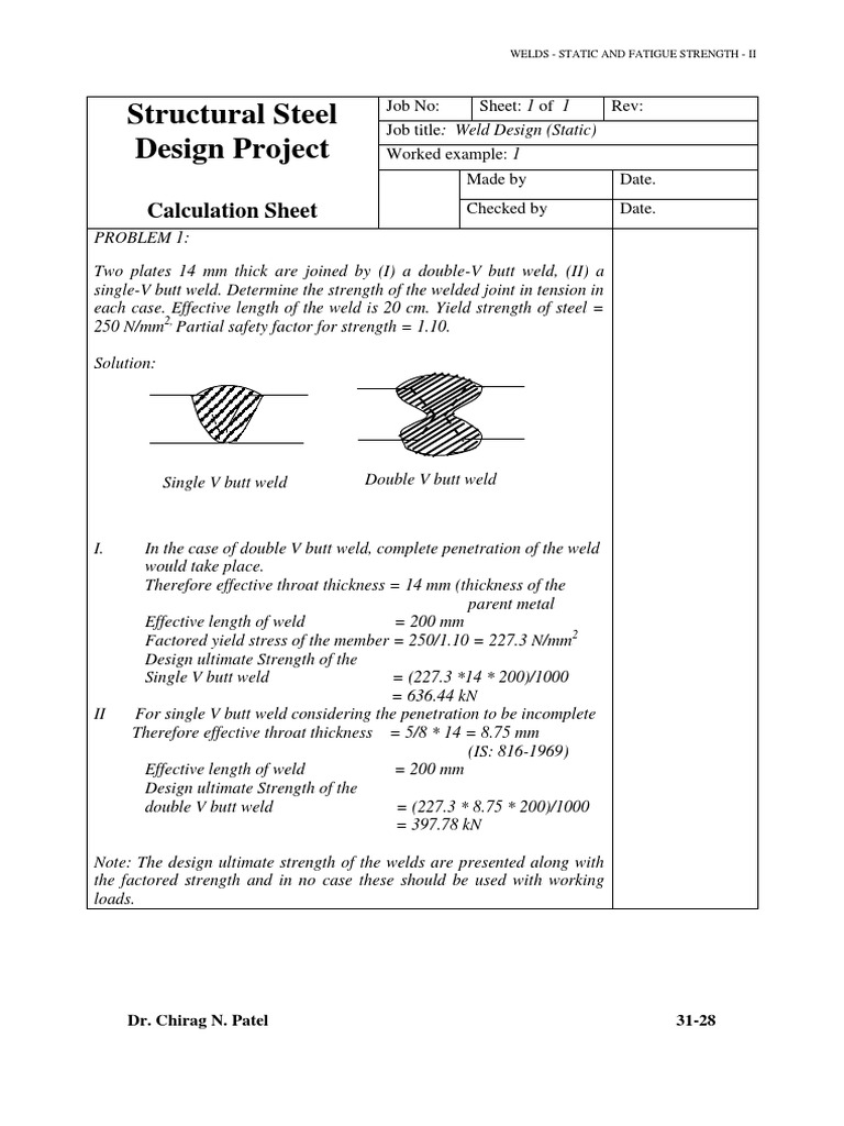 Weld Design Calculations for Steel Joints | PDF | Strength Of Materials ...
