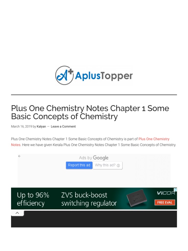 Plus One Chemistry Chapter 1 Notes | PDF | Mole (Unit) | Stoichiometry
