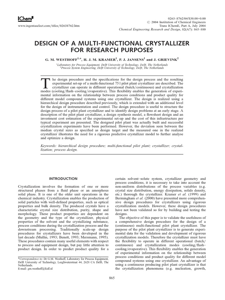 Design of A Multi-Functional Crystallizer For Research Purposes ...