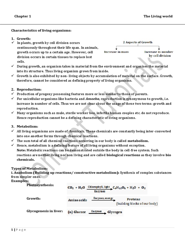 Characteristics of Living Organisms | PDF | Taxonomy (Biology) | Genus