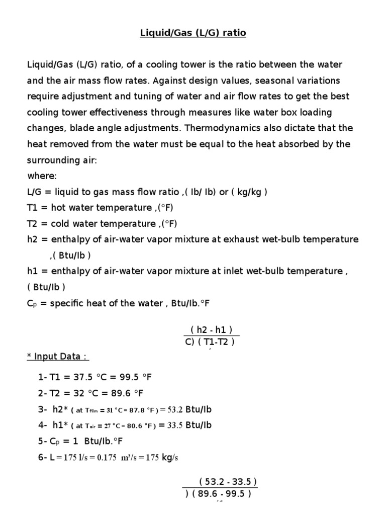 Cooling Tower LiquidGas (LG) Ratio | PDF