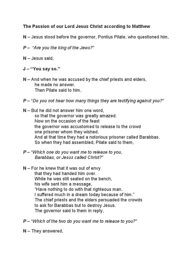 Passion of Christ: Matthew's Account | PDF | Barabbas | Pontius Pilate