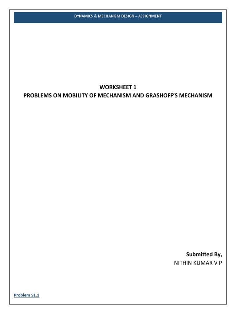 Worksheet 1 Problems On Mobility of Mechanism and Grashoff'S Mechanism ...