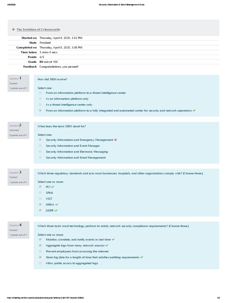 Security Information & Event Management Quiz | PDF | Security ...