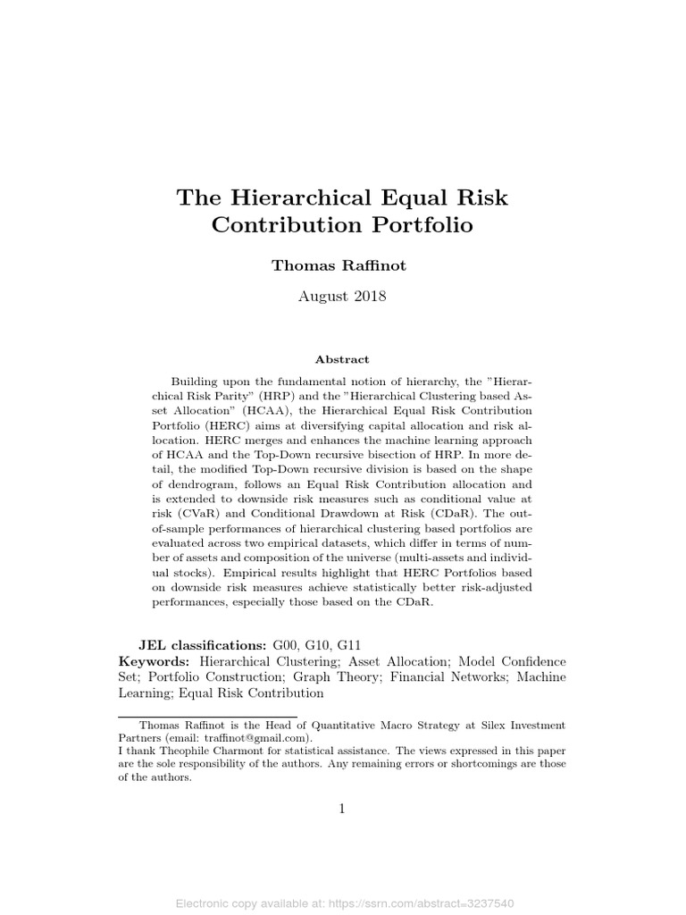The Hierarchical Equal Risk Contribution Portfolio | PDF | Cluster ...
