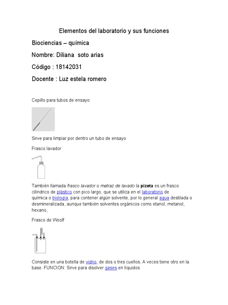 Elementos Del Laboratorio y Sus Funciones | PDF | Equipo de laboratorio ...