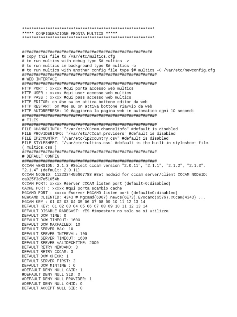 Configurazione Pronta Per Multics, Cambiare Solo I Valori Segnati Con ...