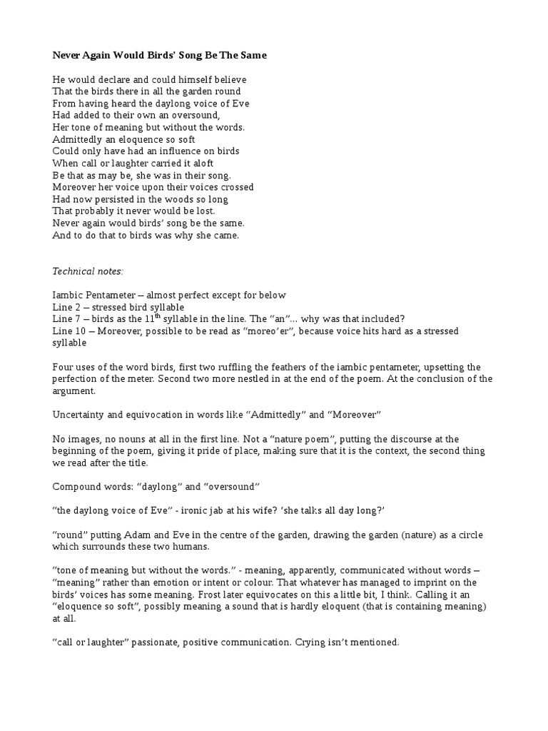 Never Again Would Birds' Song Be The Same | PDF | Metre (Poetry) | Poetry