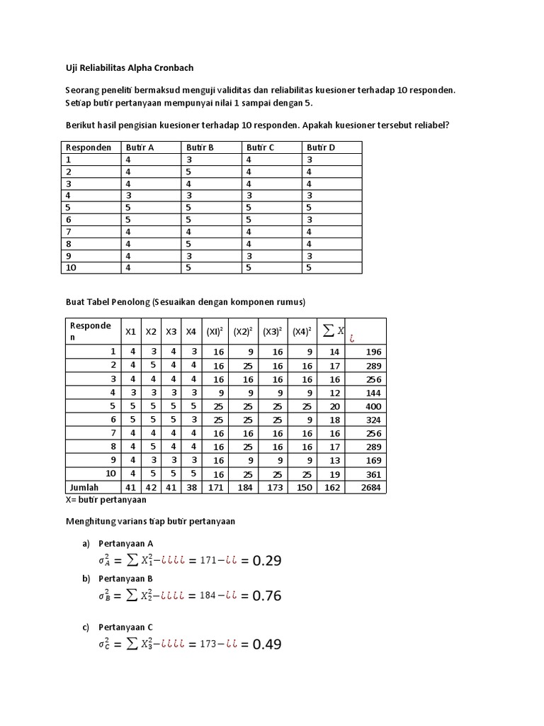 Uji Reliabilitas Alpha Cronbach | PDF
