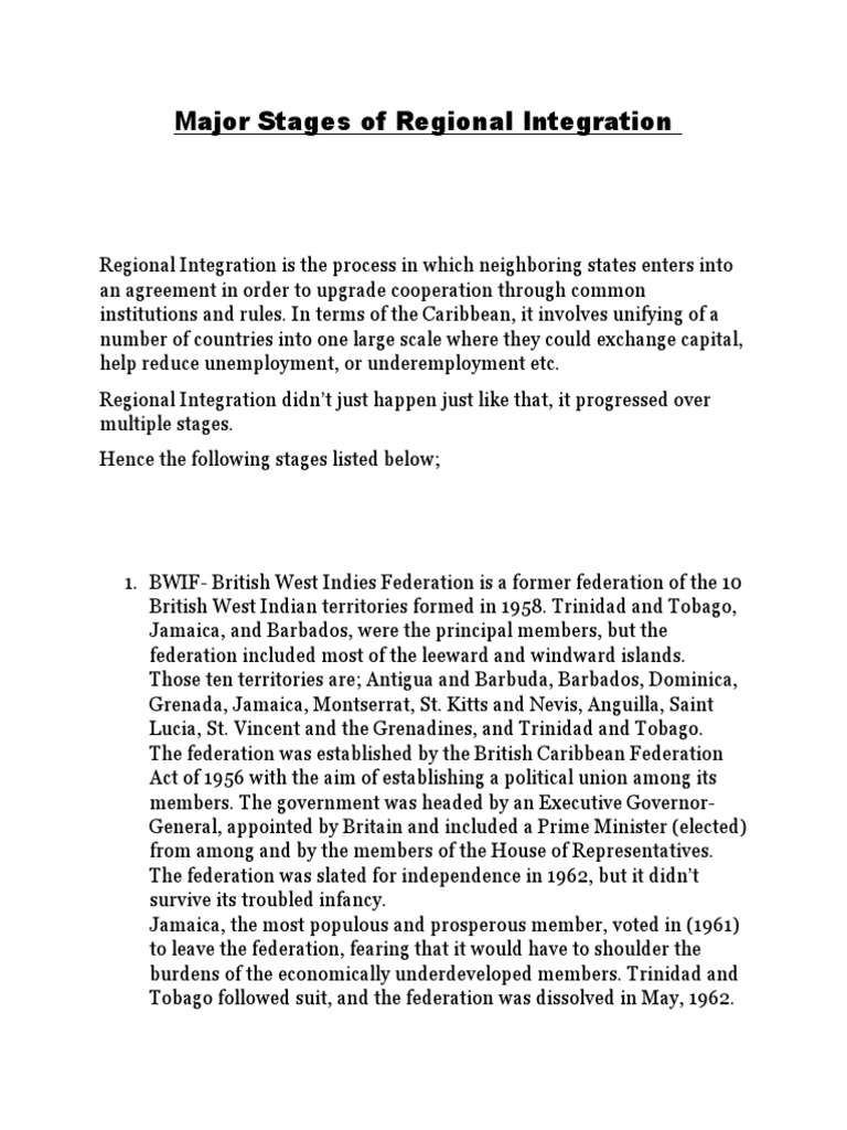 Major Stages of Regional Integration | PDF | International Trade ...
