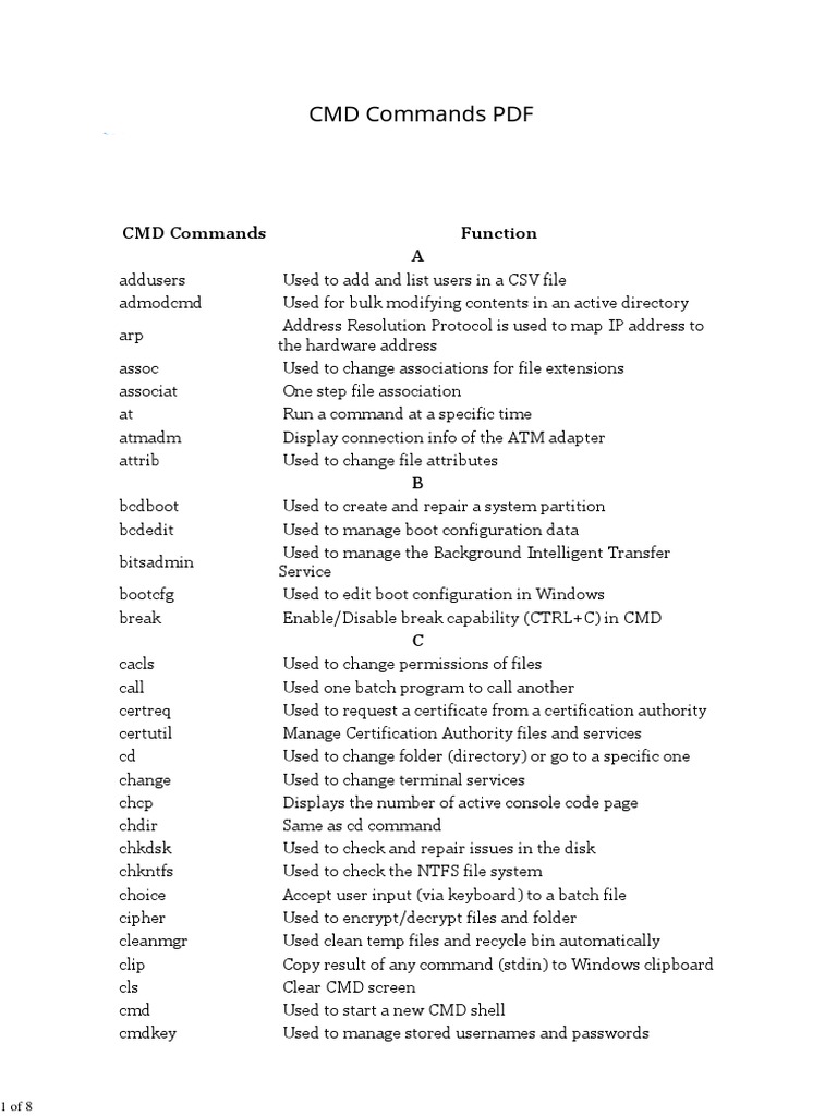 List of Windows CMD Commands PDF | PDF | Computer File | Windows Registry