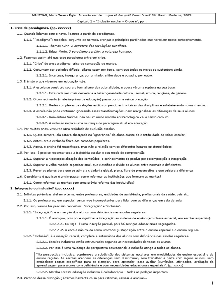 MANTOAN, Maria Teresa. (2003) Cap - 1 - Inclusão Escolar - o Que É ...