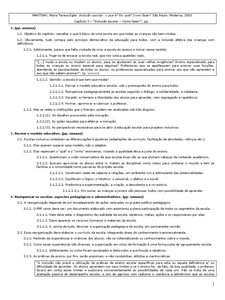 MANTOAN, Maria Teresa. (2003) Cap - 3 - Inclusão Escolar - Como Fazer ...