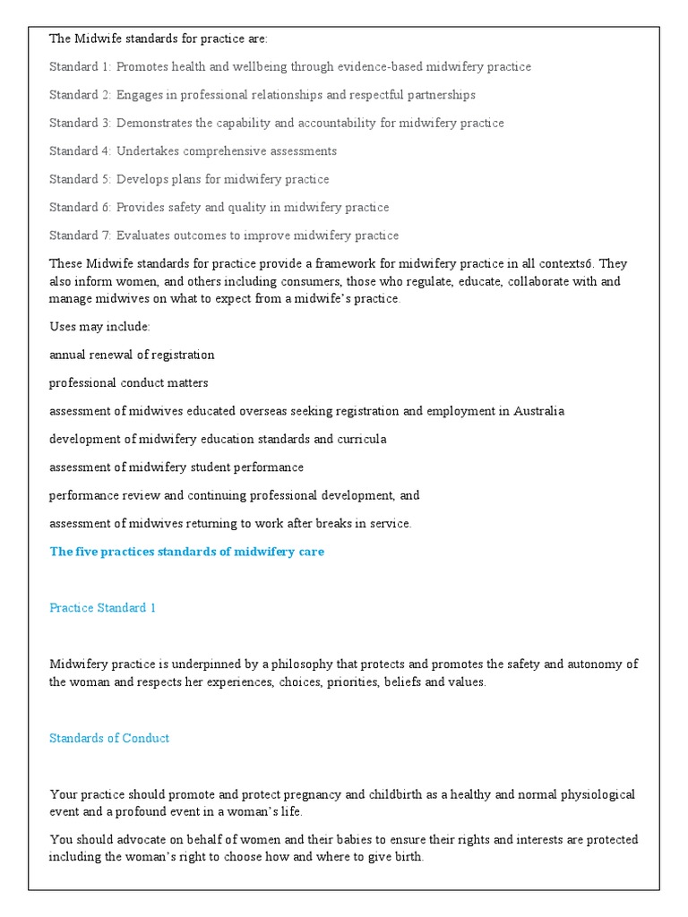 The Five Practices Standards of Midwifery Care: Practice Standard 1 ...