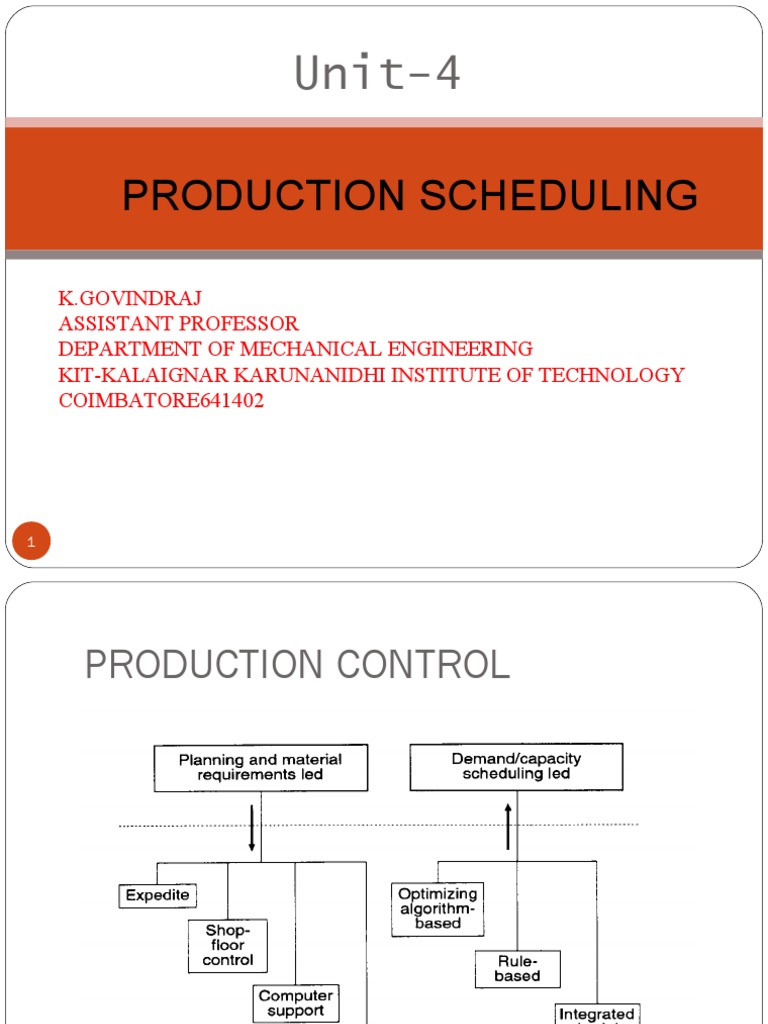 Production Scheduling: Unit-4 | PDF | Scheduling (Production Processes) | Systems Science