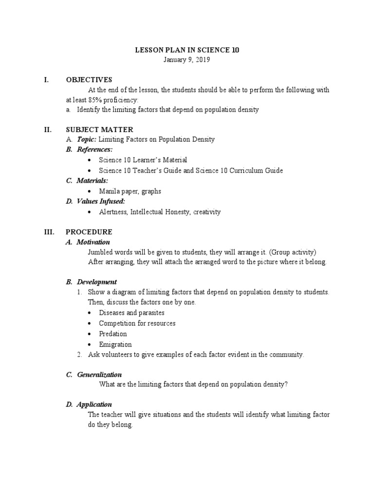 Limiting Factors in Population Density | PDF | Lesson Plan | Curriculum