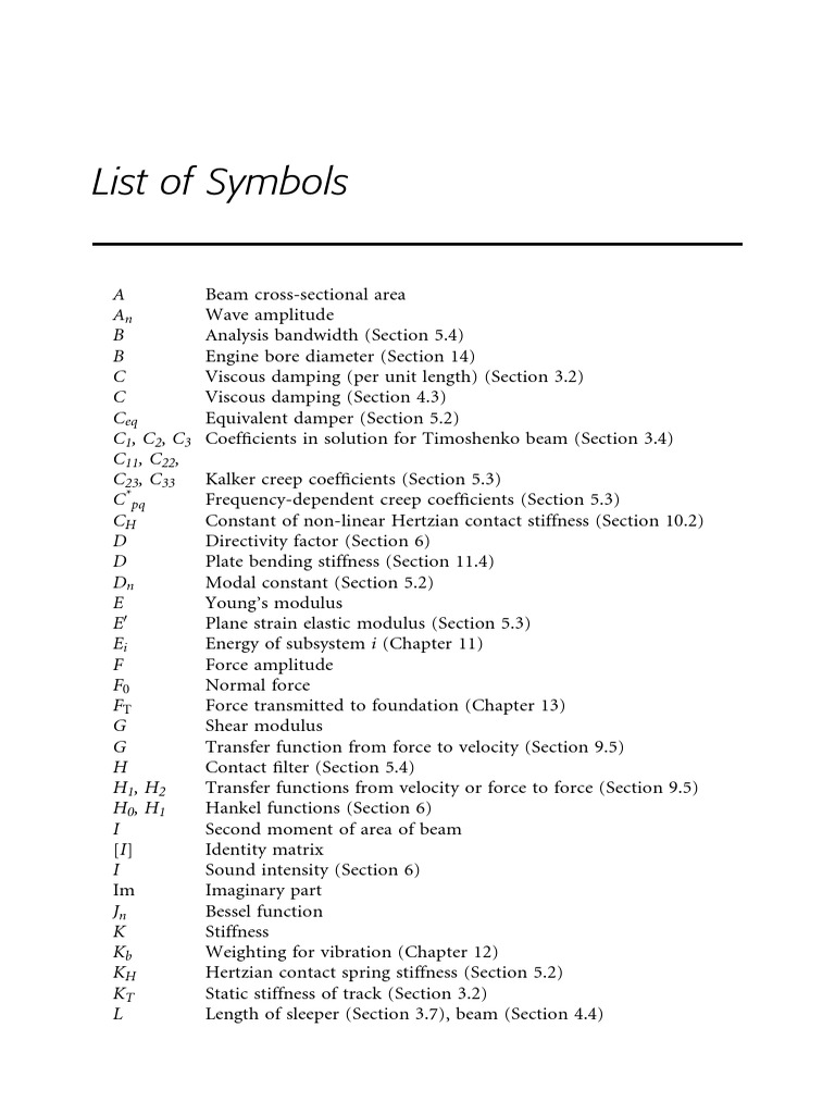 Comprehensive Symbol List for Railway Analysis | PDF | Normal Mode ...