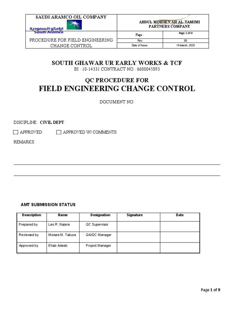 Field Engg Change Control | PDF | Engineering | Business