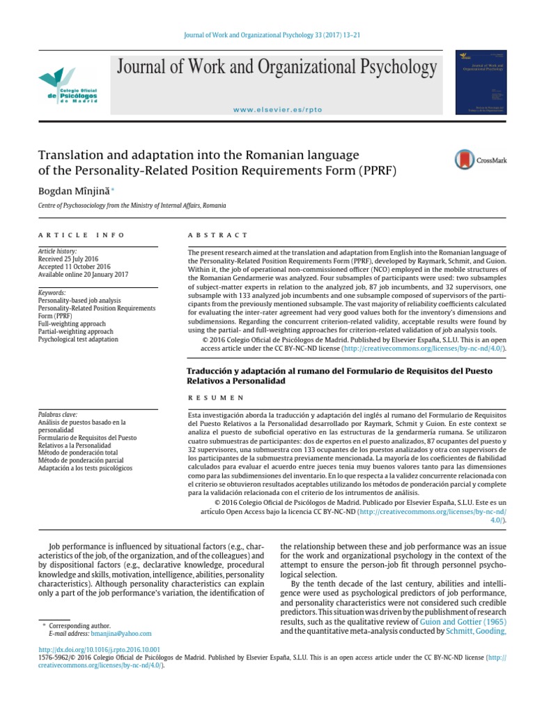Translation and Adaptation Into The Romanian Language of The ...