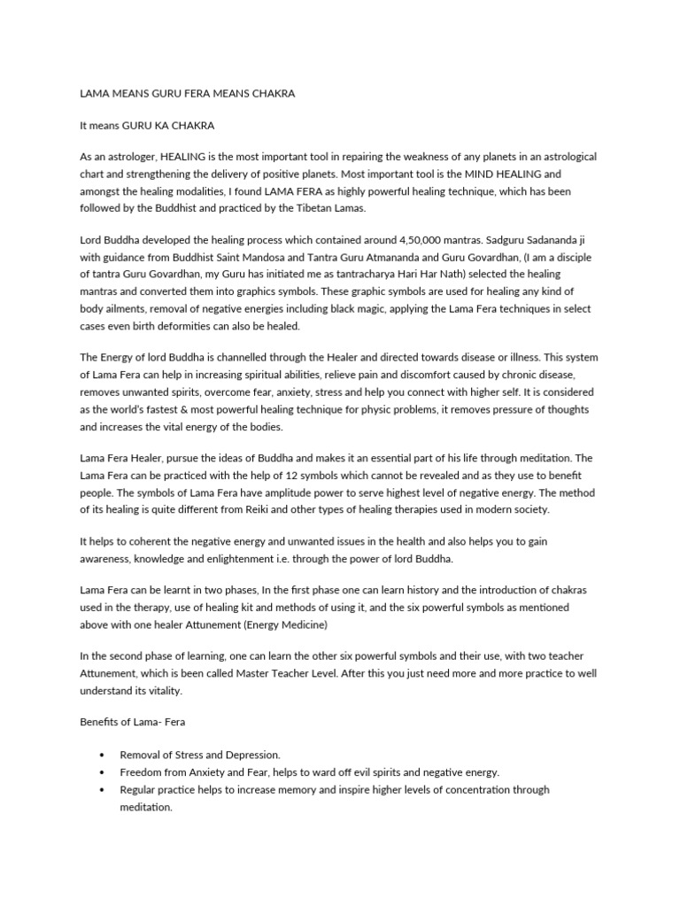 Lama Means Guru Fera Means Chakra | PDF | Reiki | Health Treatment