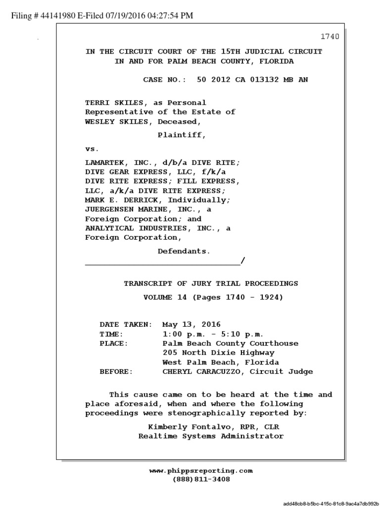 Cross-Examination of Alex Deas at Skiles v. Lamartek Trial in 2016 ...