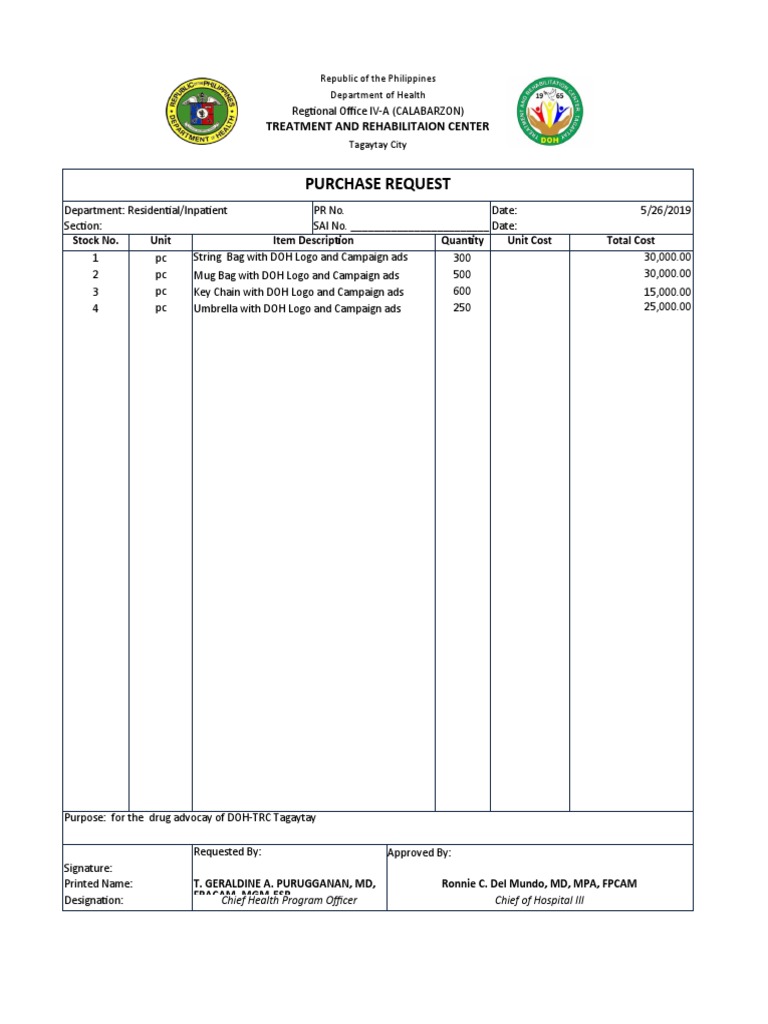 Purchase Request Form 111 | PDF | Health Economics | Health Policy