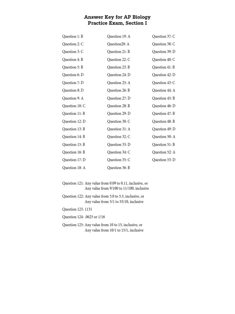 Answer Key For AP Biology Practice Exam, Section I | PDF | Point ...