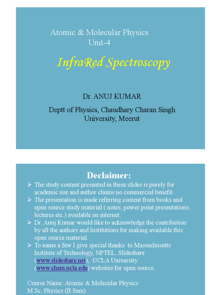 Unit4, Atomic&MolecularPhysics, InfraRed Spectros PDF | PDF ...