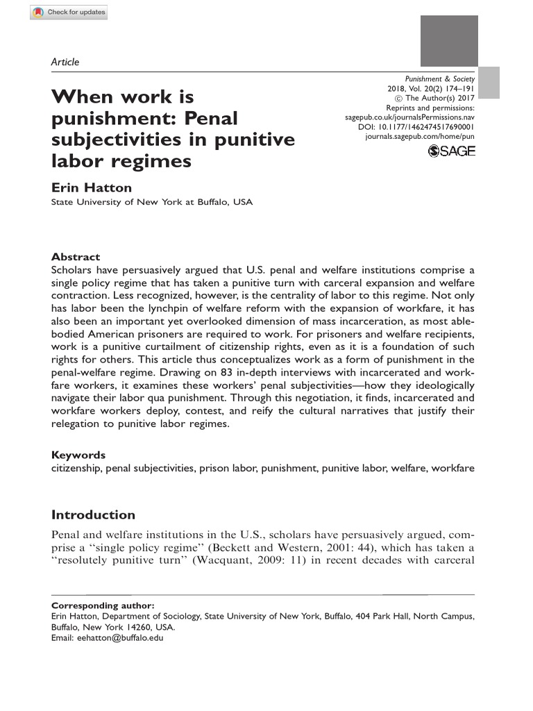 Hatton - When Work Is Punishment - Penal Subjectivities in Punitive ...