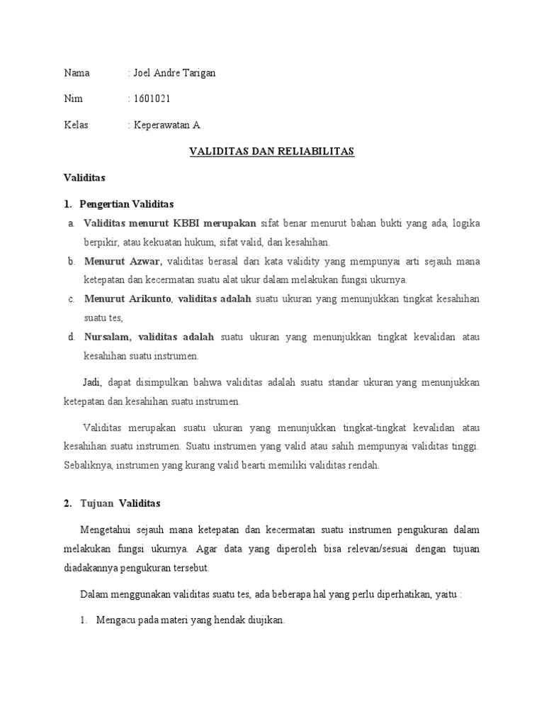 Validitas dan Reliabilitas Instrumen | PDF