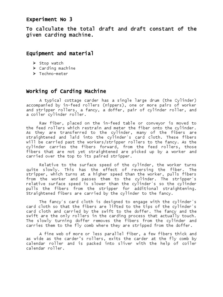 Experiment No 3 To Calculate The Total Draft and Draft Constant of The ...
