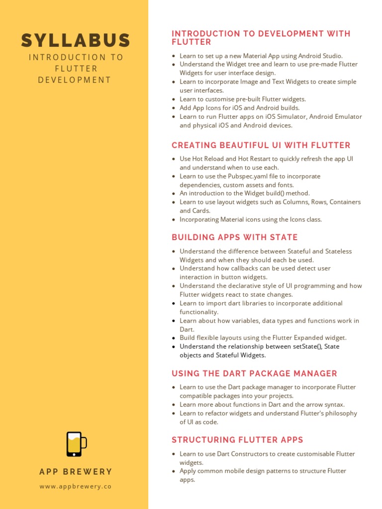 Intro To Flutter Dev Syllabus | PDF | Mobile App | Widget (Gui)