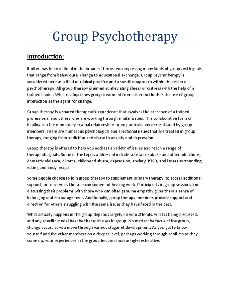 Group Psychotherapy | PDF | Group Psychotherapy | Psychotherapy