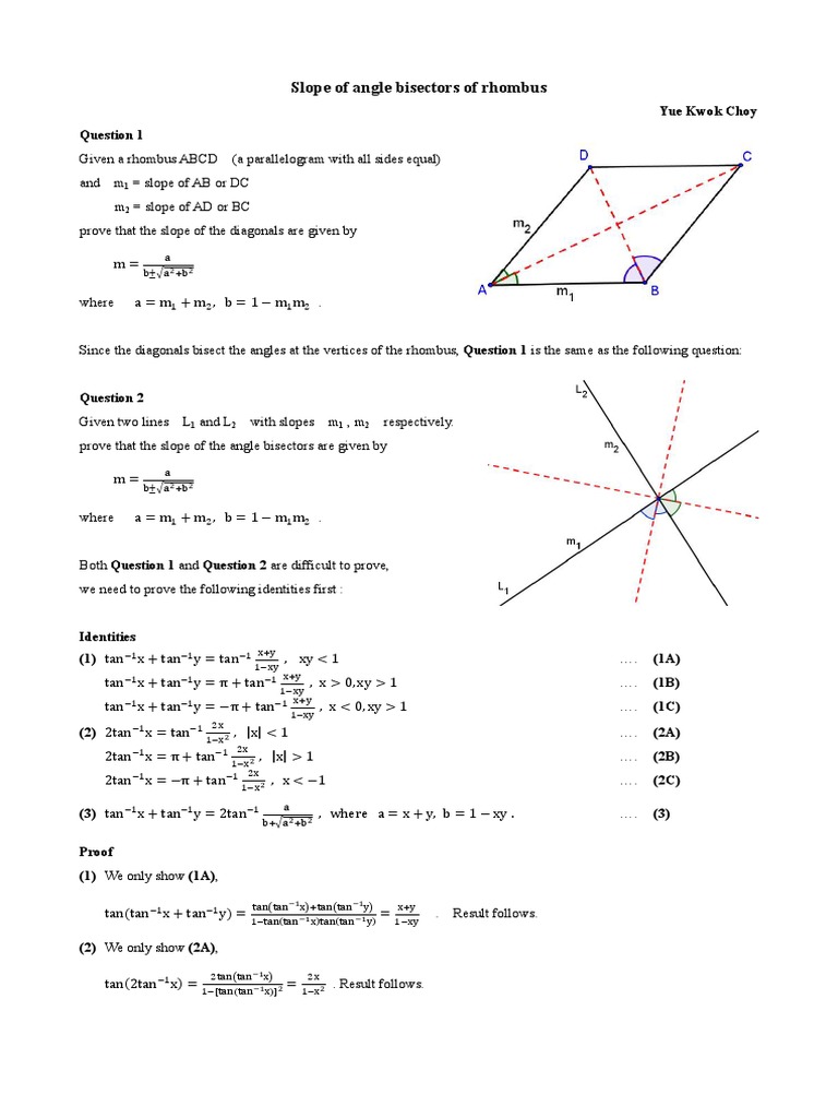 Slope of Angle Bisectors of Rhombus | PDF | Slope | Euclidean Geometry