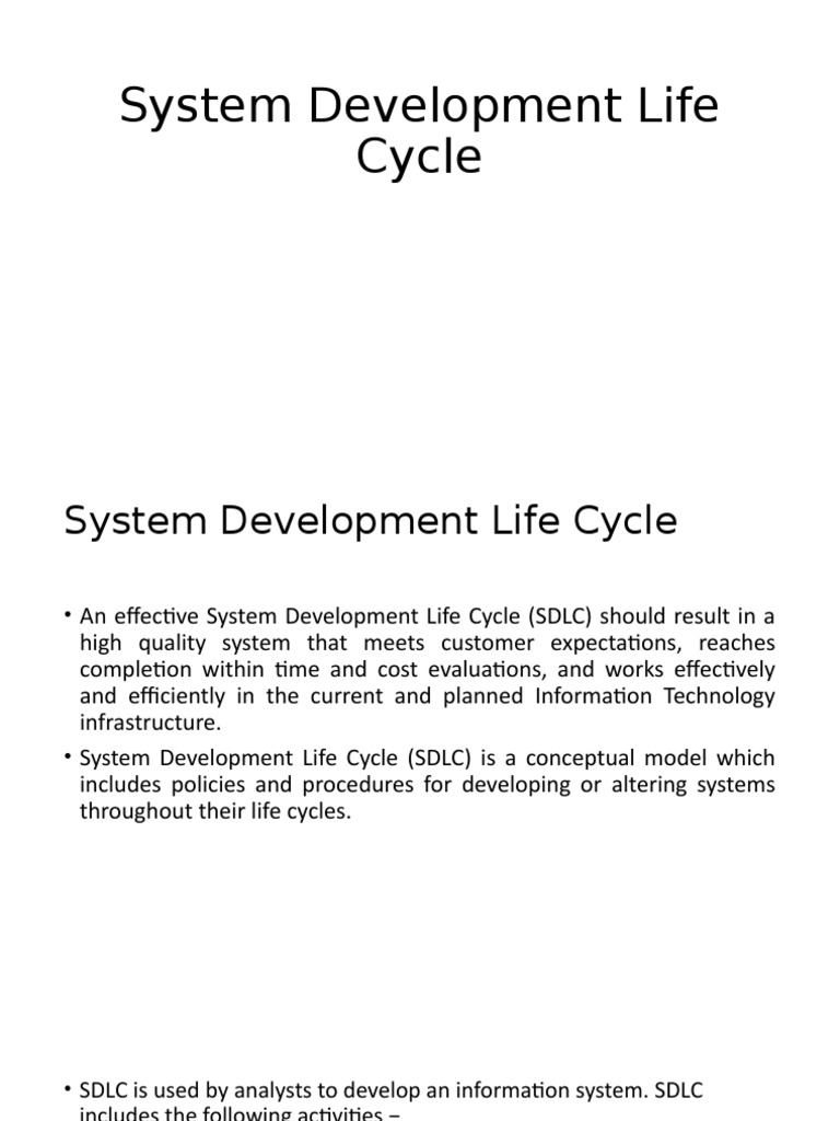Overview of System Development Life Cycle | PDF | Software Development ...