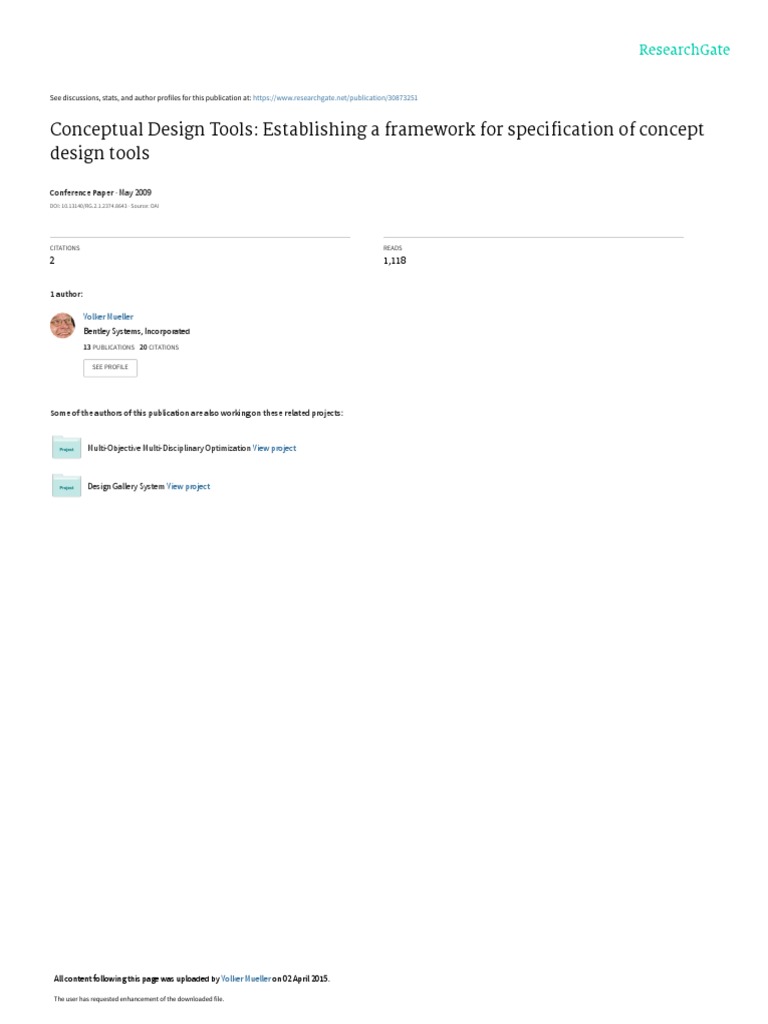 Conceptual Design Tools: Establishing A Framework For Specification of ...