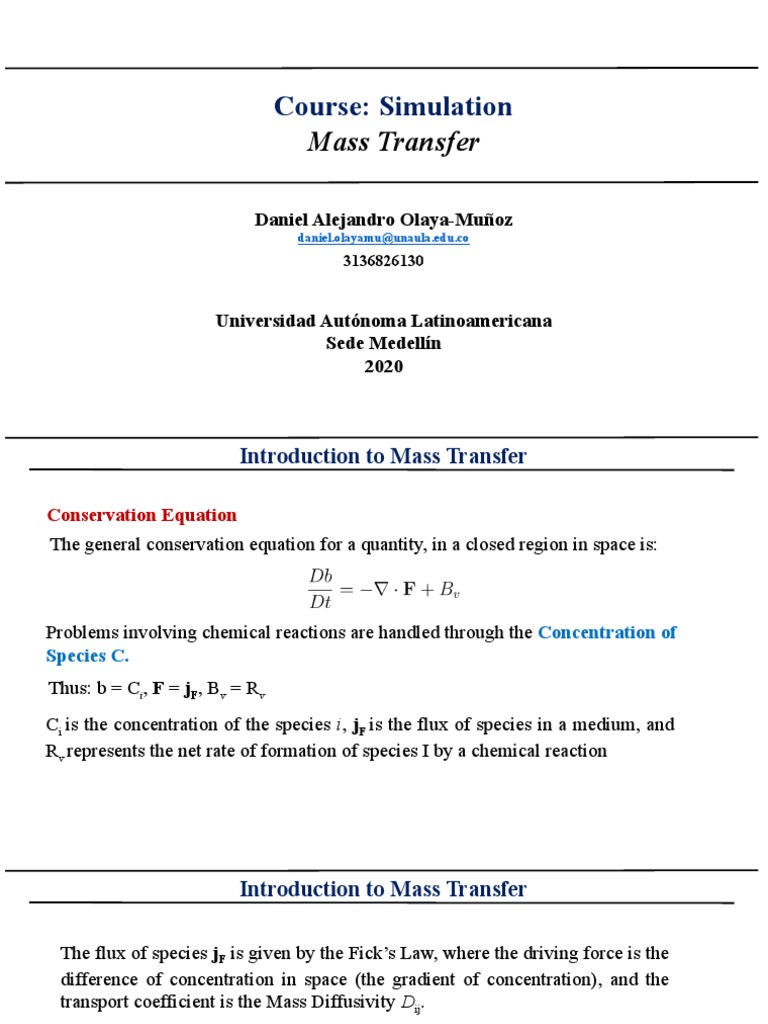 Course: Simulation: Mass Transfer | PDF