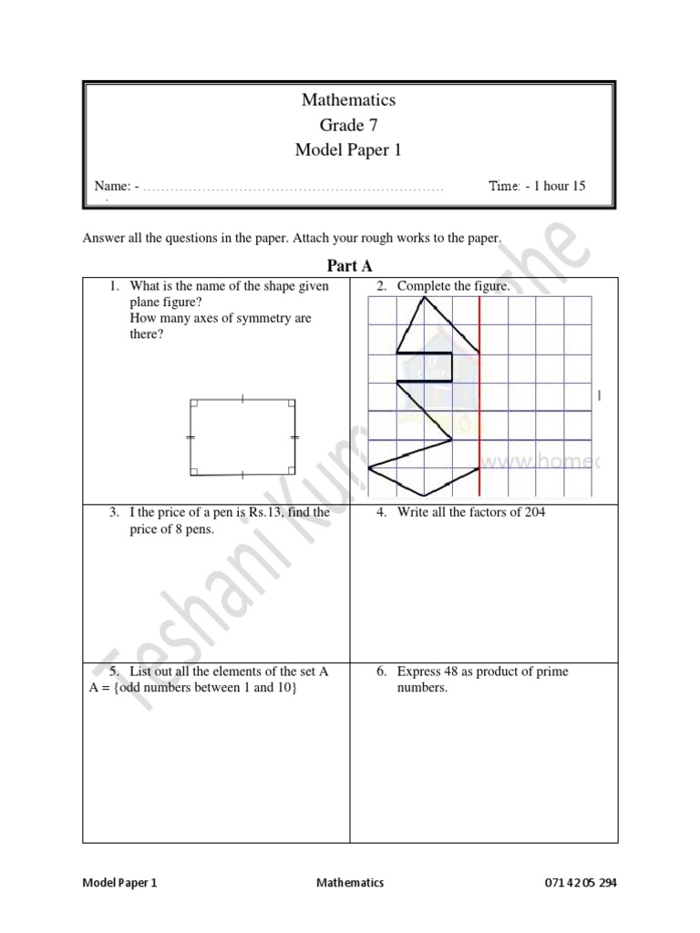 Mathematics Grade 7 Model Paper 1: Answers and Insights | PDF | Space ...