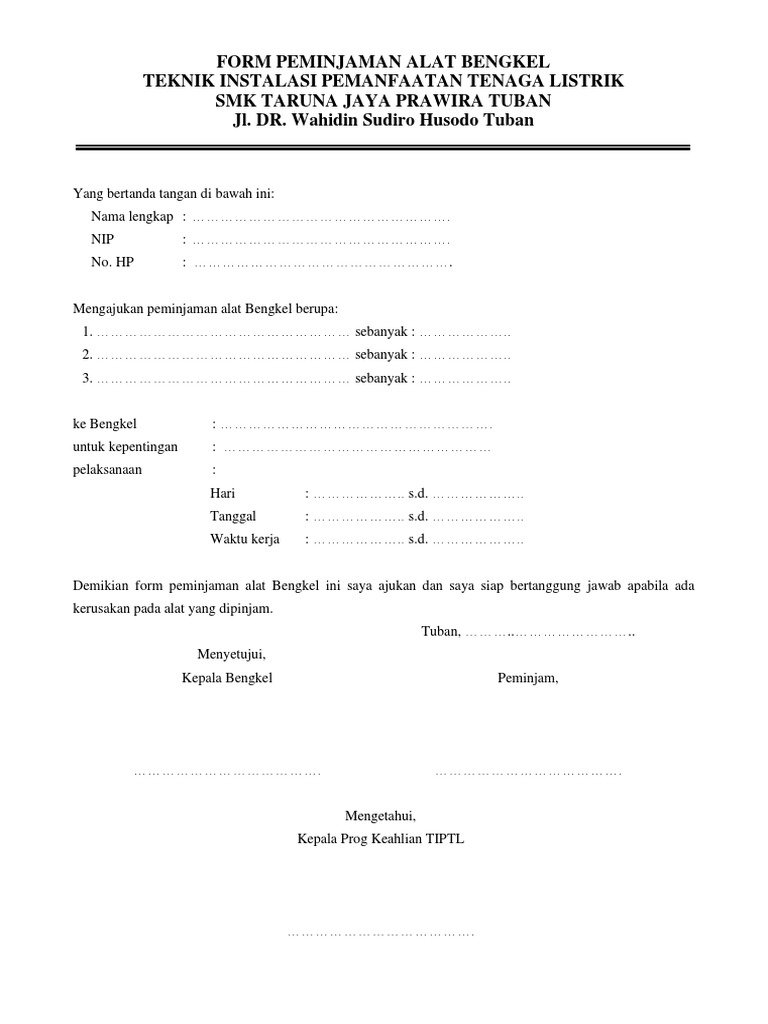 Form Peminjaman Alat | PDF
