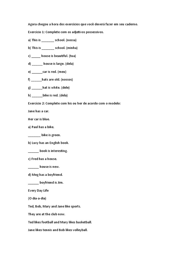 Agora Chegou A Hora Dos Exercícios Que Você Deverá Fazer em Seu Caderno | PDF | Foreign Language ...