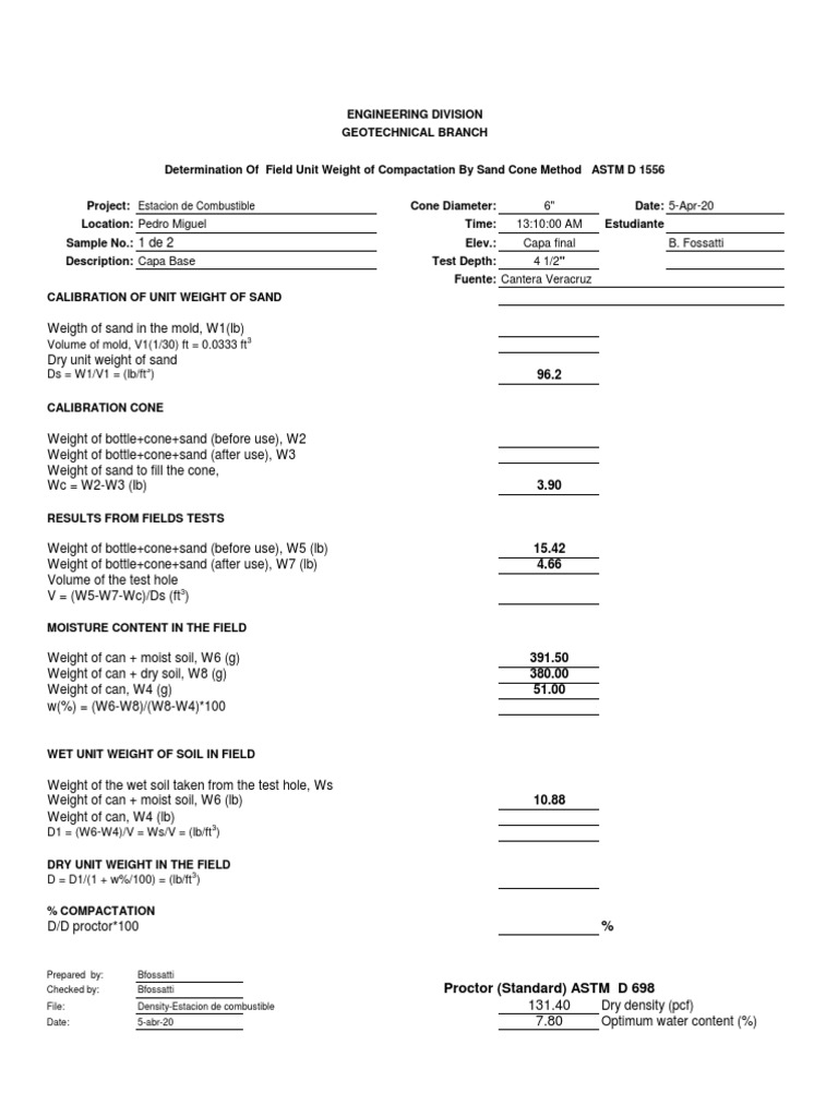 Determining In-Situ Soil Density: A Sand Cone Test Report | PDF | Soil ...