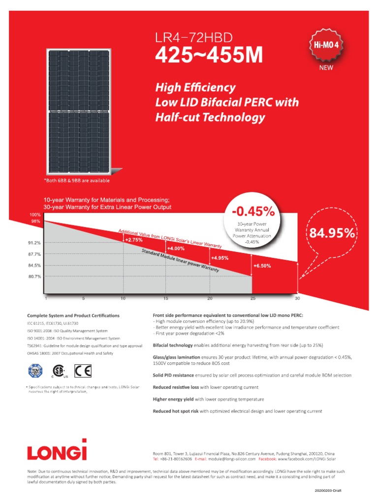 Longi LR4-72HBD 425-455M | PDF