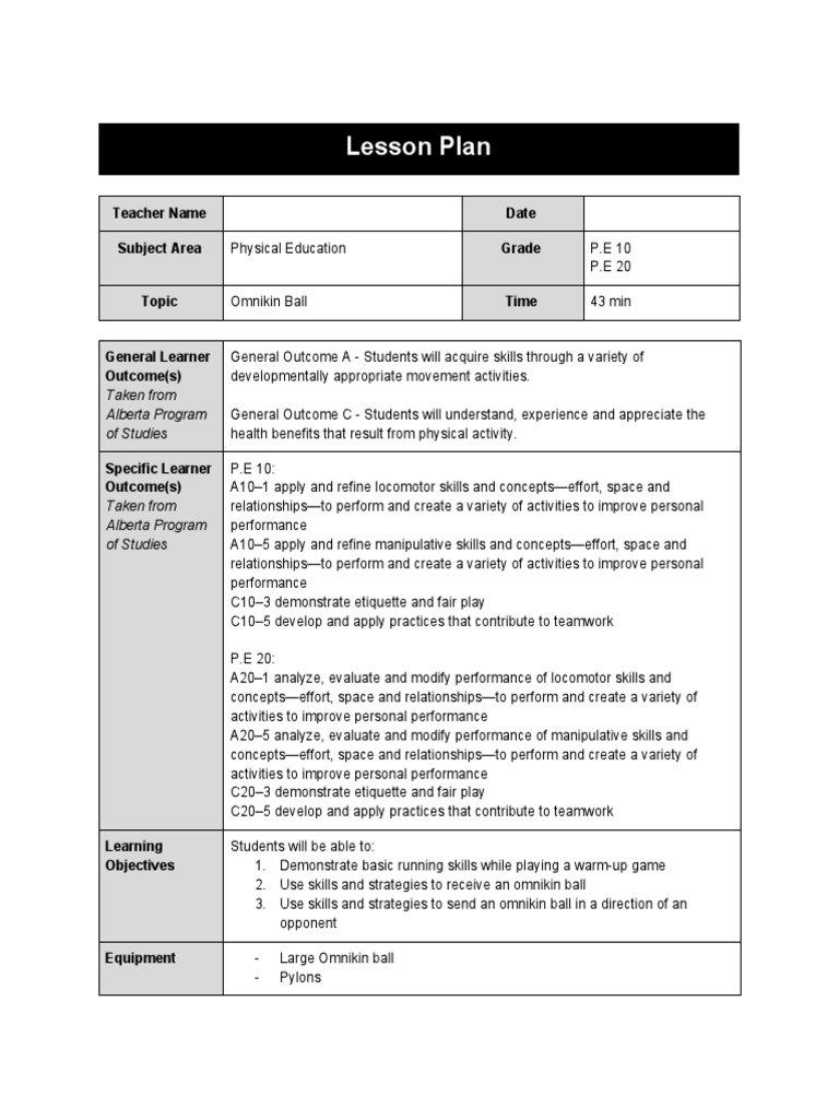 Lesson Plan: Teacher Name Date Subject Area Grade | PDF | Lesson Plan | Psychology