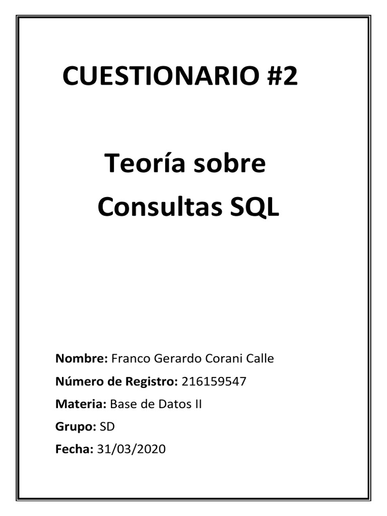 Teoría y Uso de Consultas SQL | PDF | SQL | Ciencias de la Información