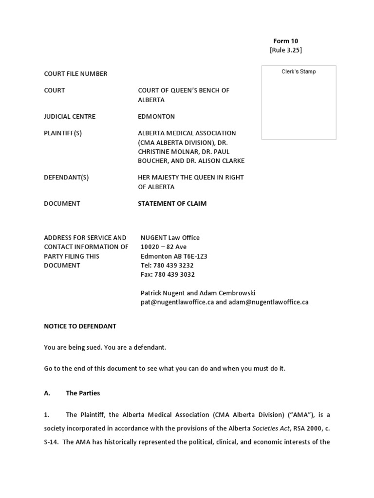 Statement of Claim | PDF | American Medical Association | Collective ...