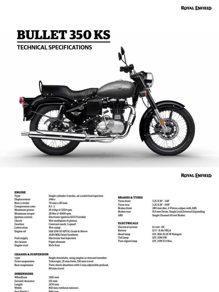 Bullet 350 KS: Technical Specifications | PDF | Clutch | Engines